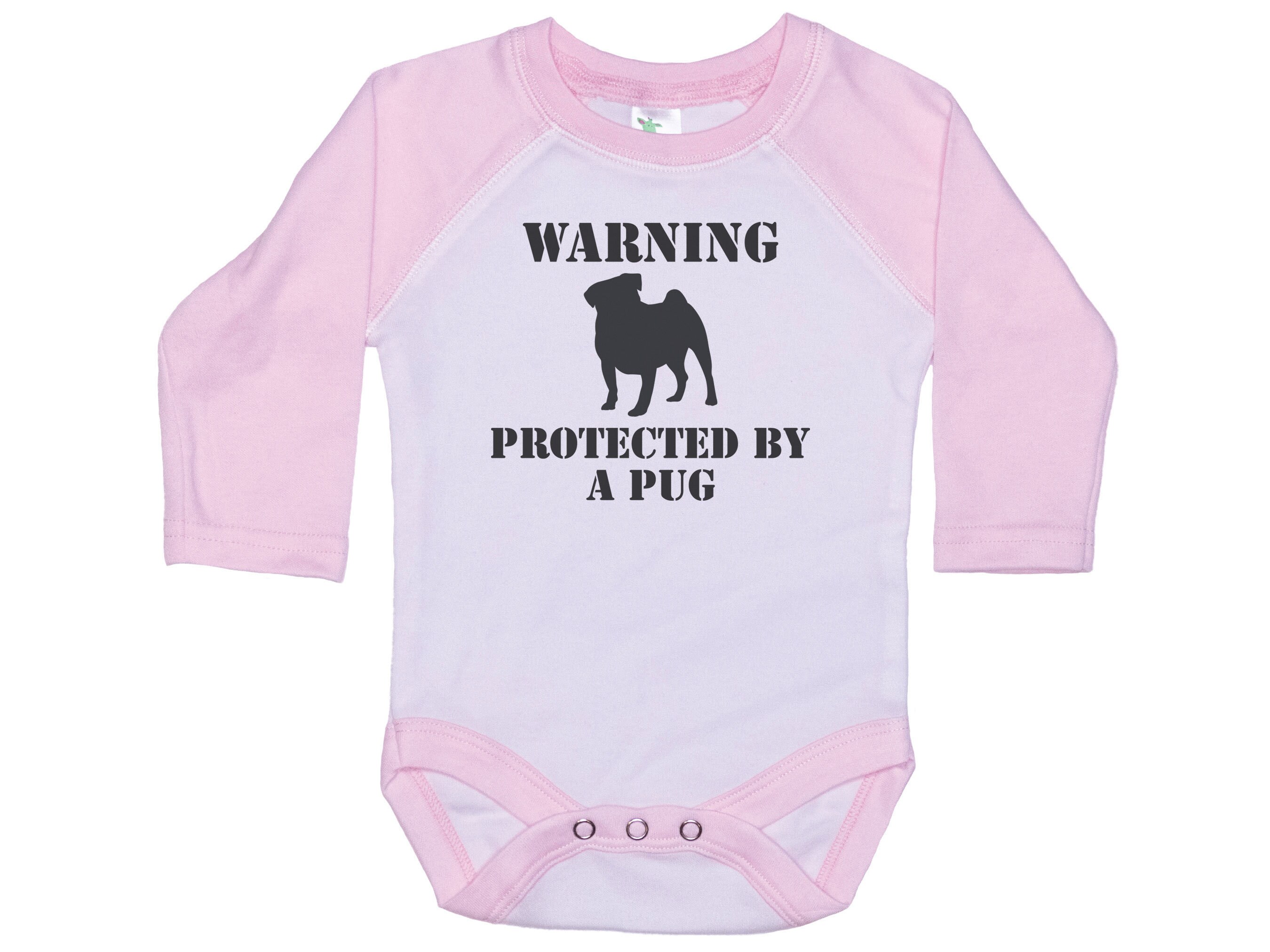 Warning Protected by A Pug, Pug Baby Onesie®, Funny Baby Outfit, Cute ...
