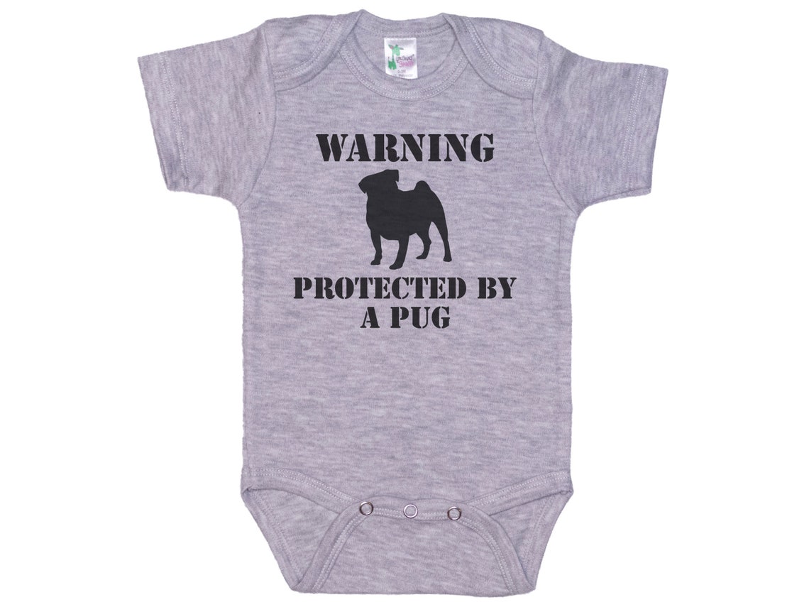 Warning Protected by A Pug, Pug Baby Onesie®, Funny Baby Outfit, Cute ...