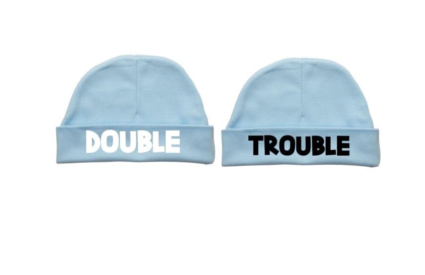 Twin Hats, Double Trouble, Funny Twins Hat, Twins Gift Set, Baby Boy ...