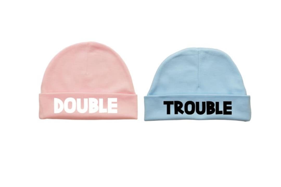Twin Hats, Double Trouble, Funny Twins Hat, Twins Gift Set, Baby Boy ...