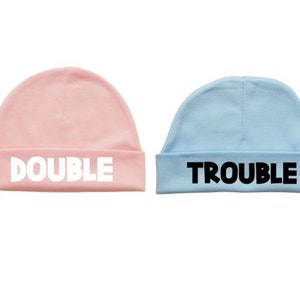 Twin Hats, Double Trouble, Funny Twins Hat, Twins Gift Set, Baby Boy ...