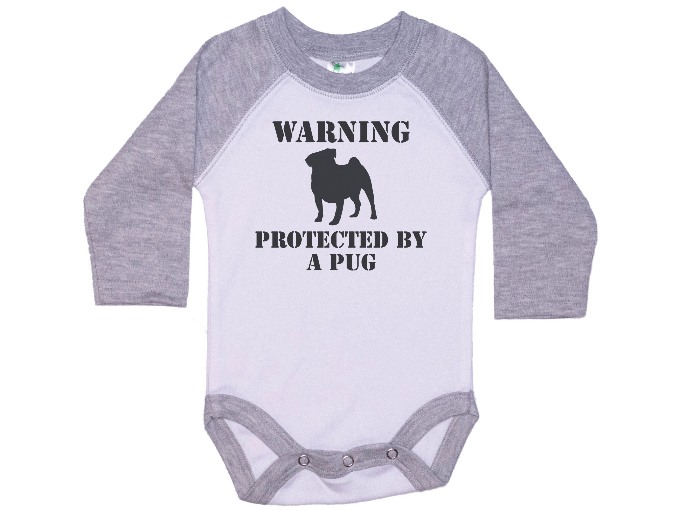 Warning Protected by A Pug, Pug Baby Onesie®, Funny Baby Outfit, Cute ...