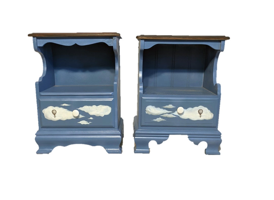 Vintage Solid Wood Hand Painted Nightstands - Pair - Set of 2 - Etsy