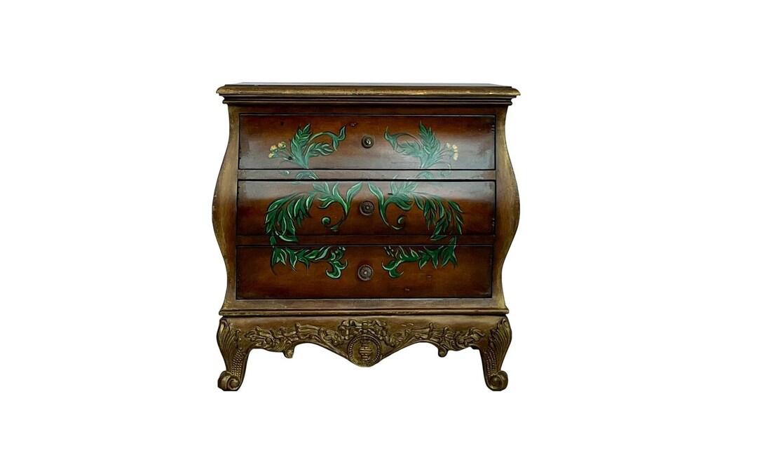 Hand Painted Bombe Chest Vintage Chest of Drawers Nightstand End Table ...