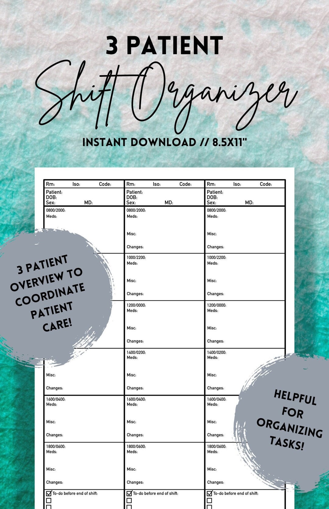 3 Patient Shift Organizer for Nurses - Etsy