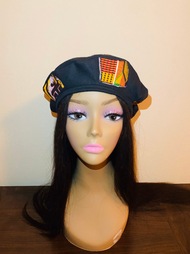 Denim Beret: African Print Ankara Patch Hat - Etsy