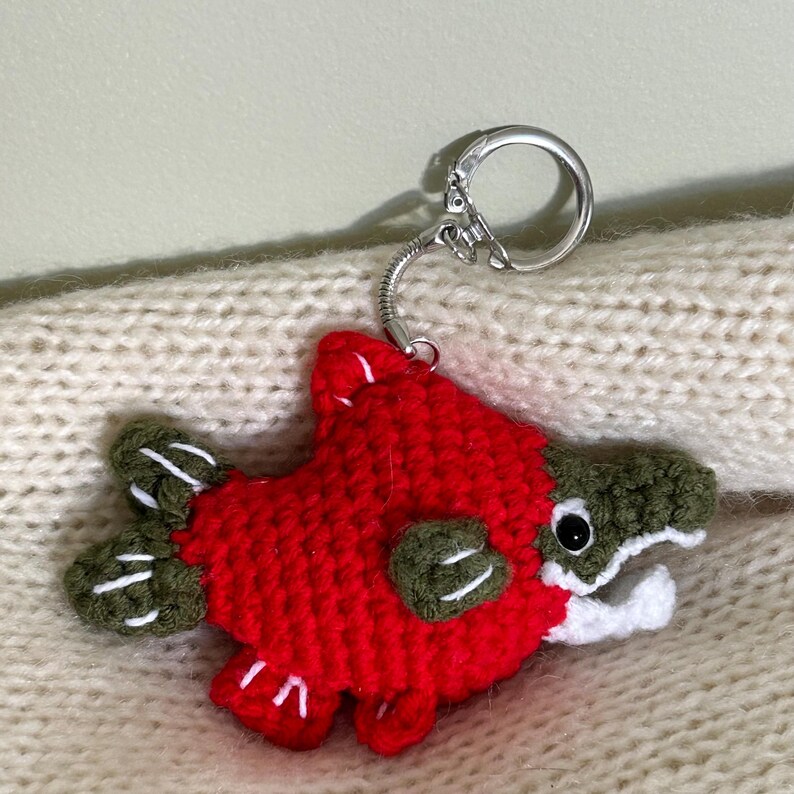 Sockeye Salmon Plush - Crochet Fish Keychain, Amigurumi Bag Charm ...