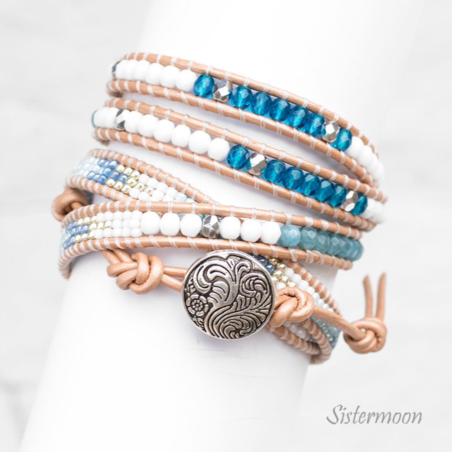 Leather Wrap Bracelet Chan Luu Style Boho Bracelet Beaded Wrap | Etsy