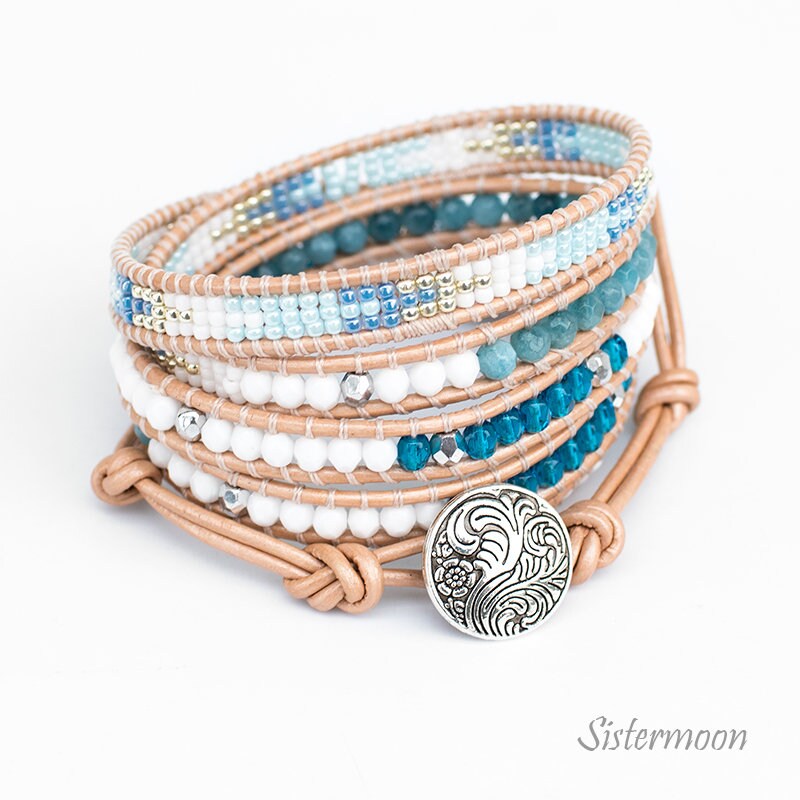 Leather Wrap Bracelet Chan Luu Style Boho Bracelet Beaded Wrap | Etsy