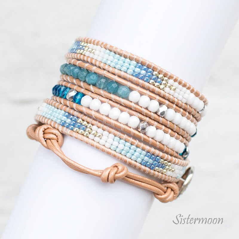 Leather Wrap Bracelet Chan Luu Style Boho Bracelet Beaded Wrap | Etsy