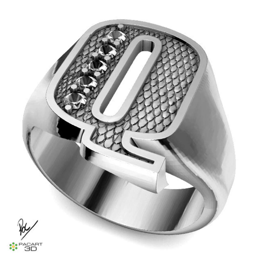 Letter Q Signet Ring to Print With Snake Scales in Stl Format - Etsy