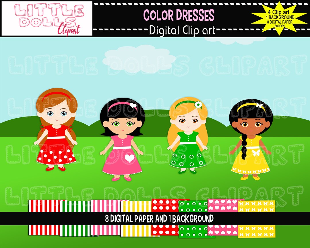 Little Dolls Clipart color Dresses instant Download - Etsy