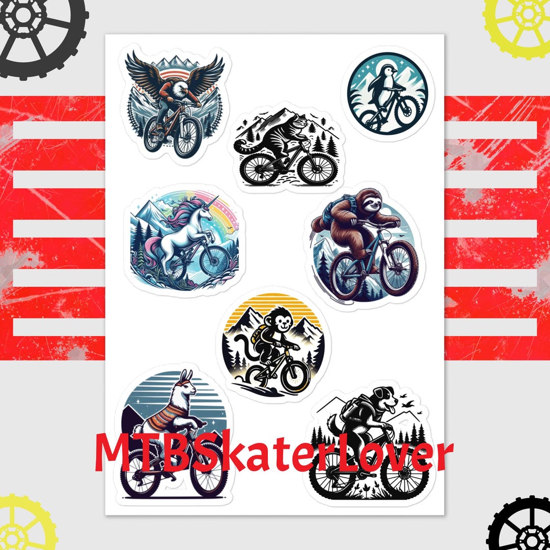 8 MTB Animals on Bikes Stickers Mountain Biking Sticker Sheet - Etsy