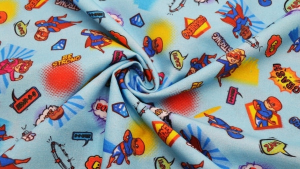 Comic Helden Stoff in Blauer Baumwolle Mit Comicfiguren - Etsy