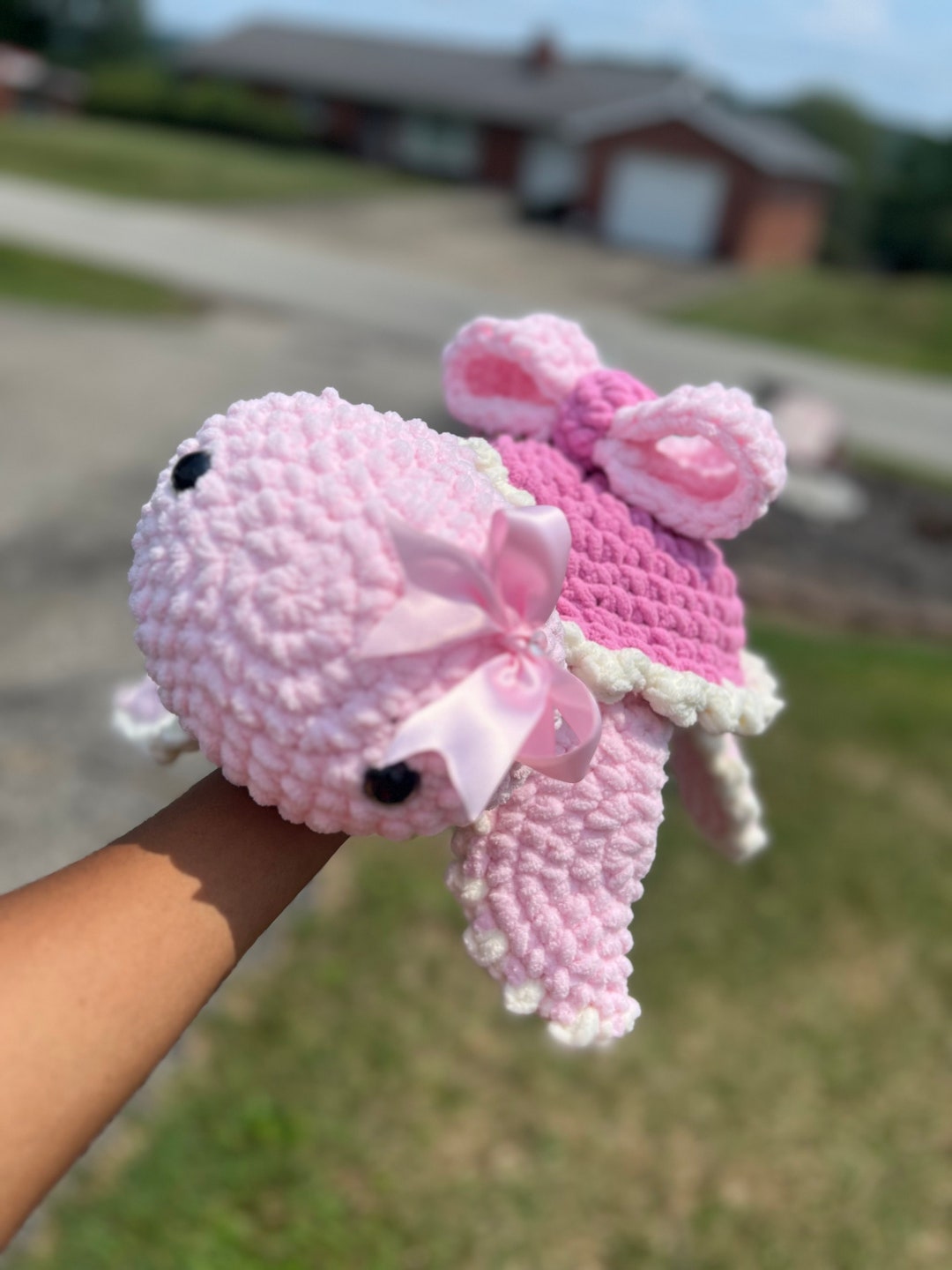 Crochet Pink Bow Turtle - Etsy