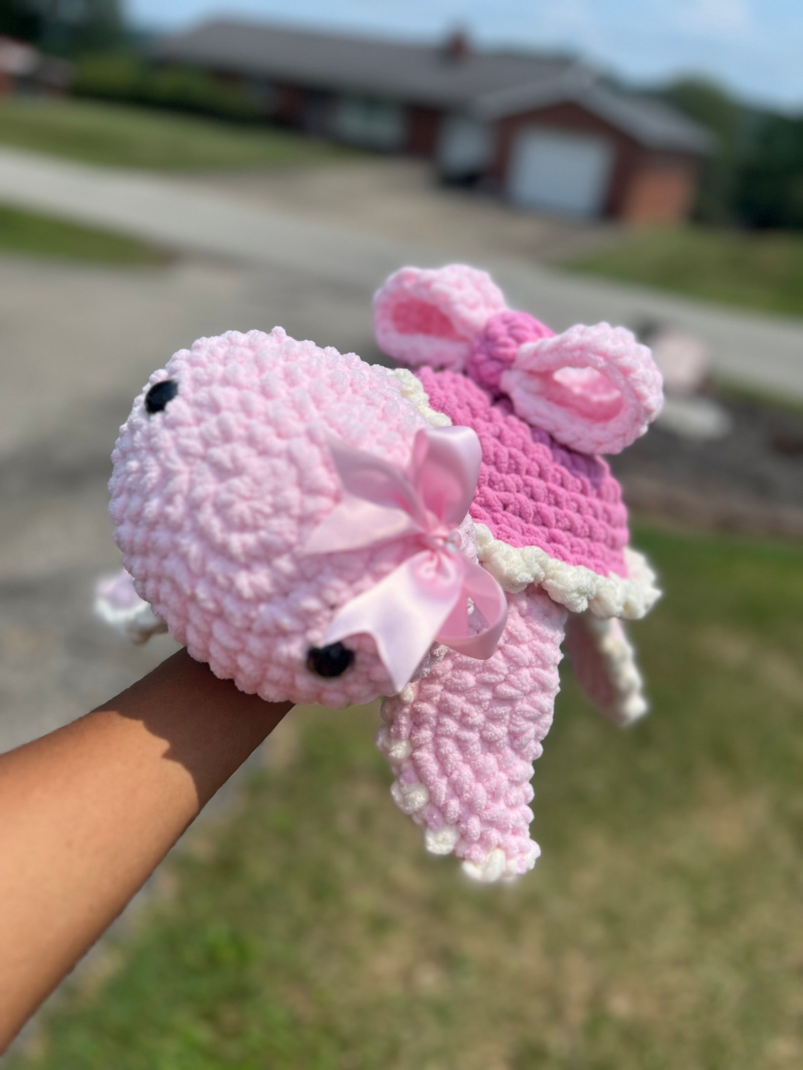 Crochet Pink Bow Turtle - Etsy