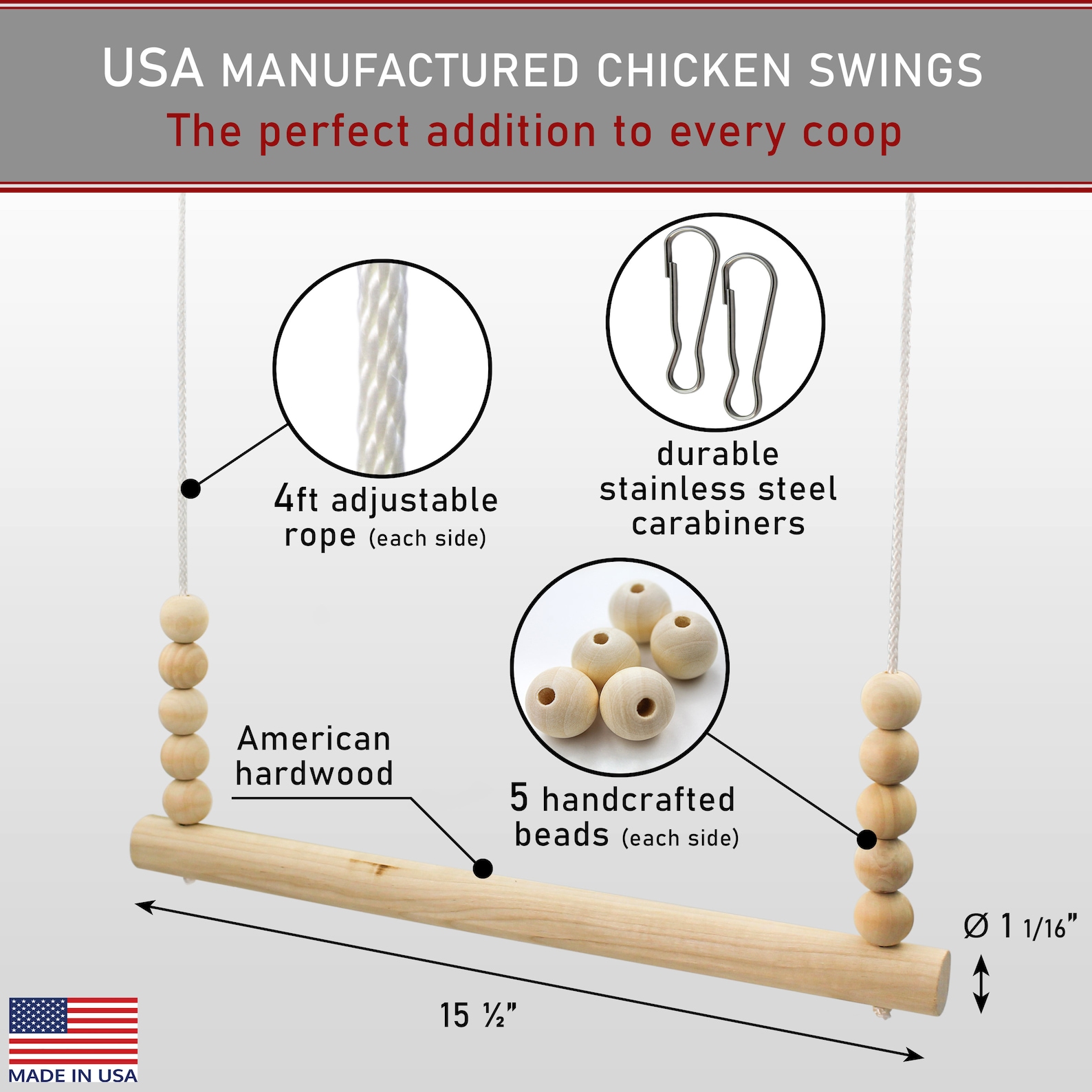 Backyard Barnyard Chicken (round Bar) Handmade in USA! Wood Perch ...