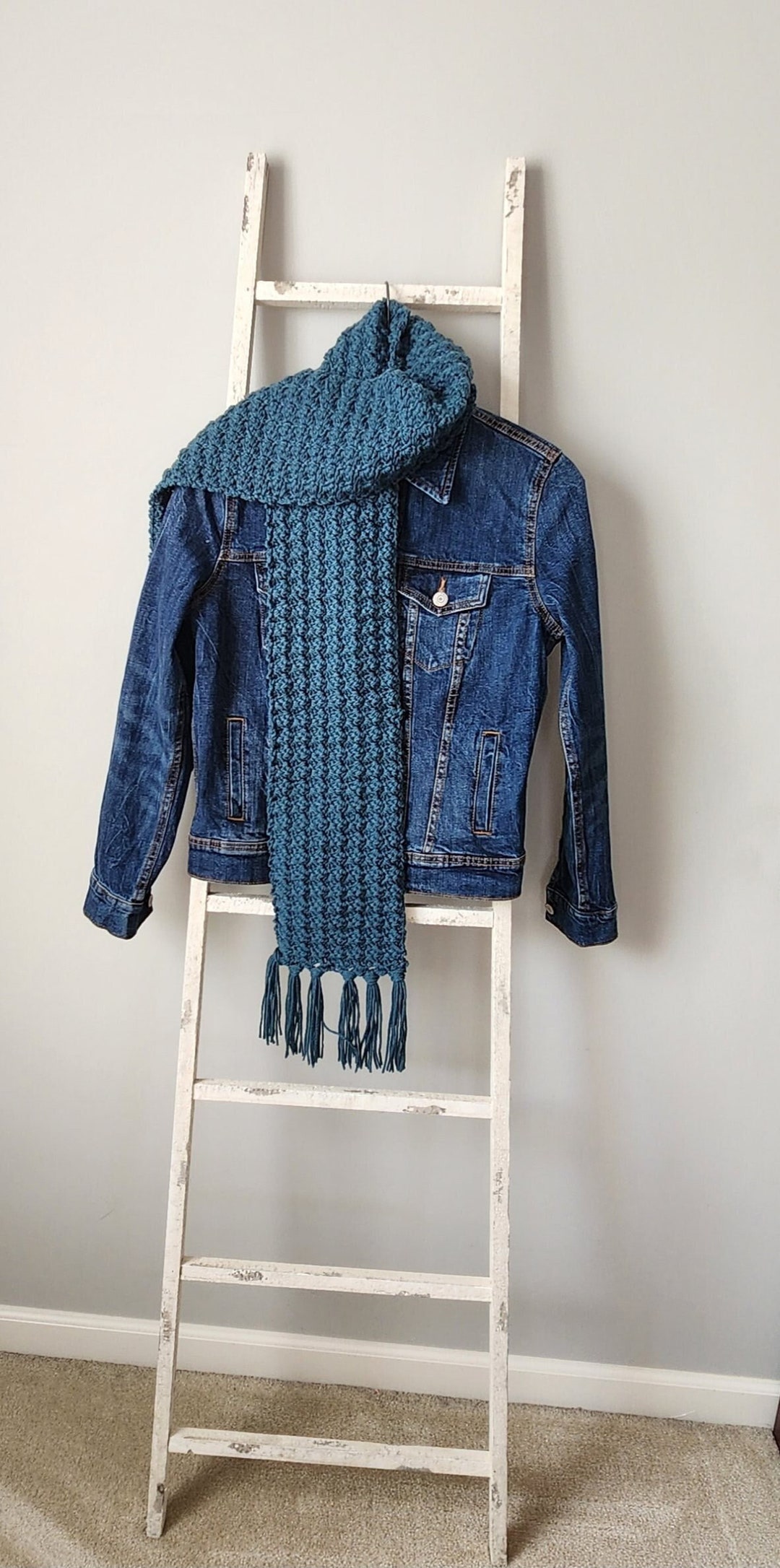 Women's Winter Scarf With Fringe, Teal Winter Scarf, Handknit Crochet ...