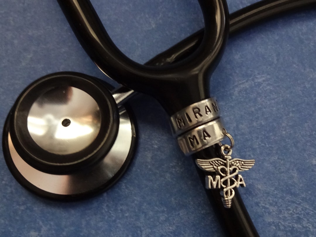 MA Stethoscope Ring, MA Stethoscope Charm, Hand Stamped Gift ...