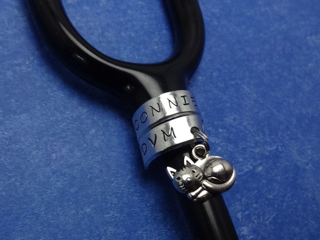 DVM Stethoscope Name Tag With Cat Charm, DVM Stethoscope Charm, DVM ...