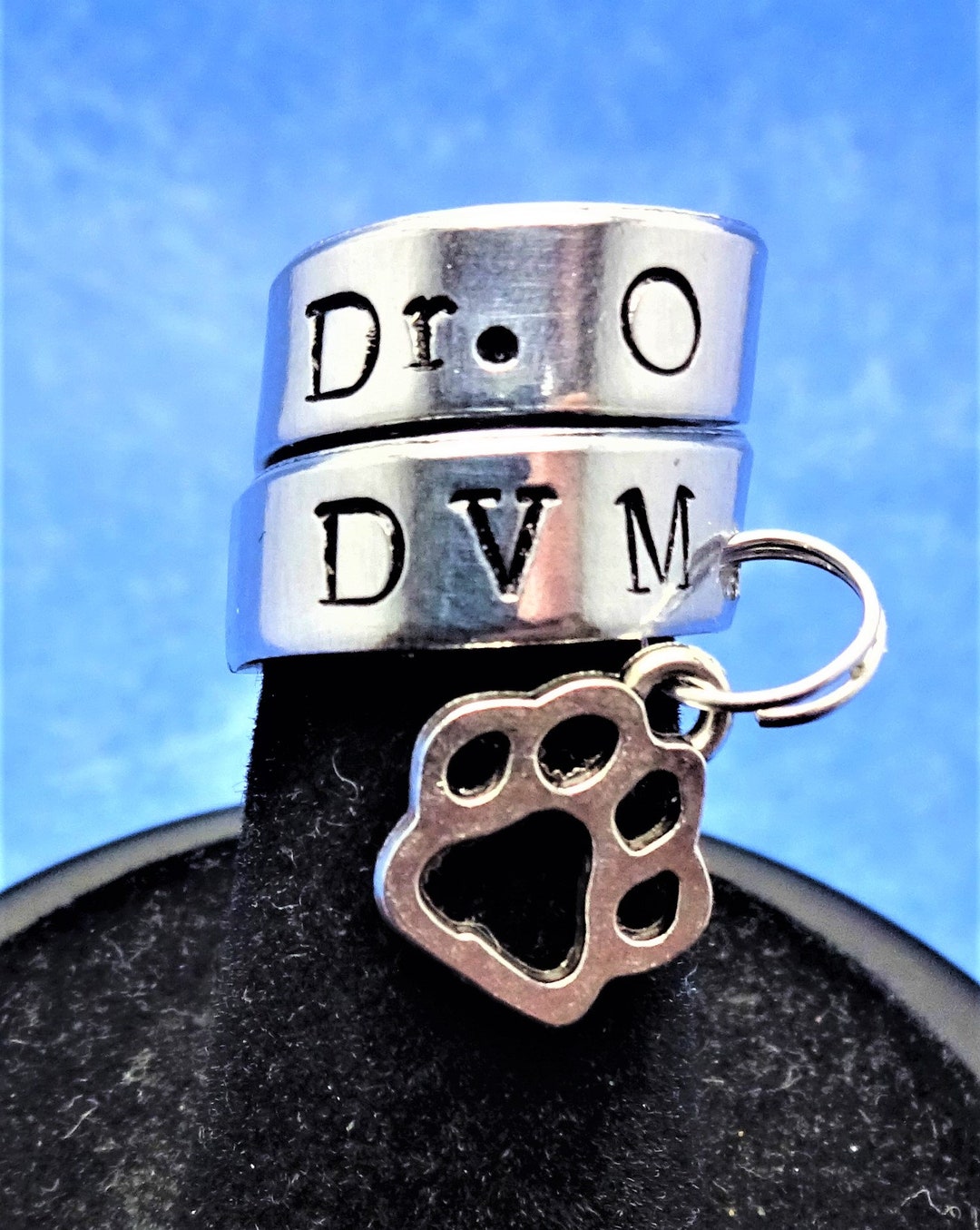 DVM Stethoscope Charm-paw Print Charm-hand Stamped Gift-personalized ...