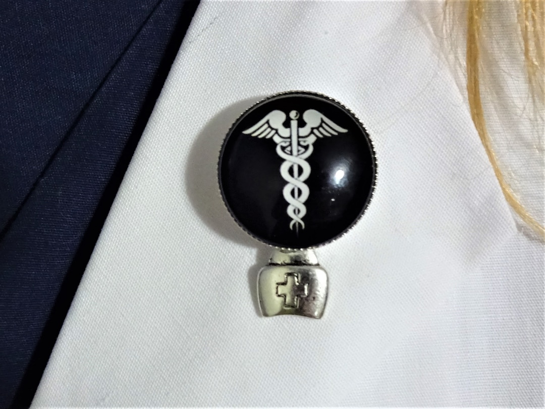 Caduceus Lapel Pin With Medical Charm Attached, Caduceus Brooch With ...