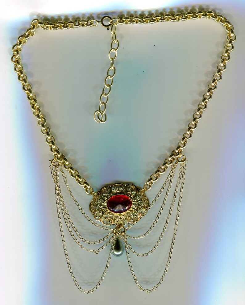 Medieval Renaissance necklace with cascade gold ruby size 54 | Etsy