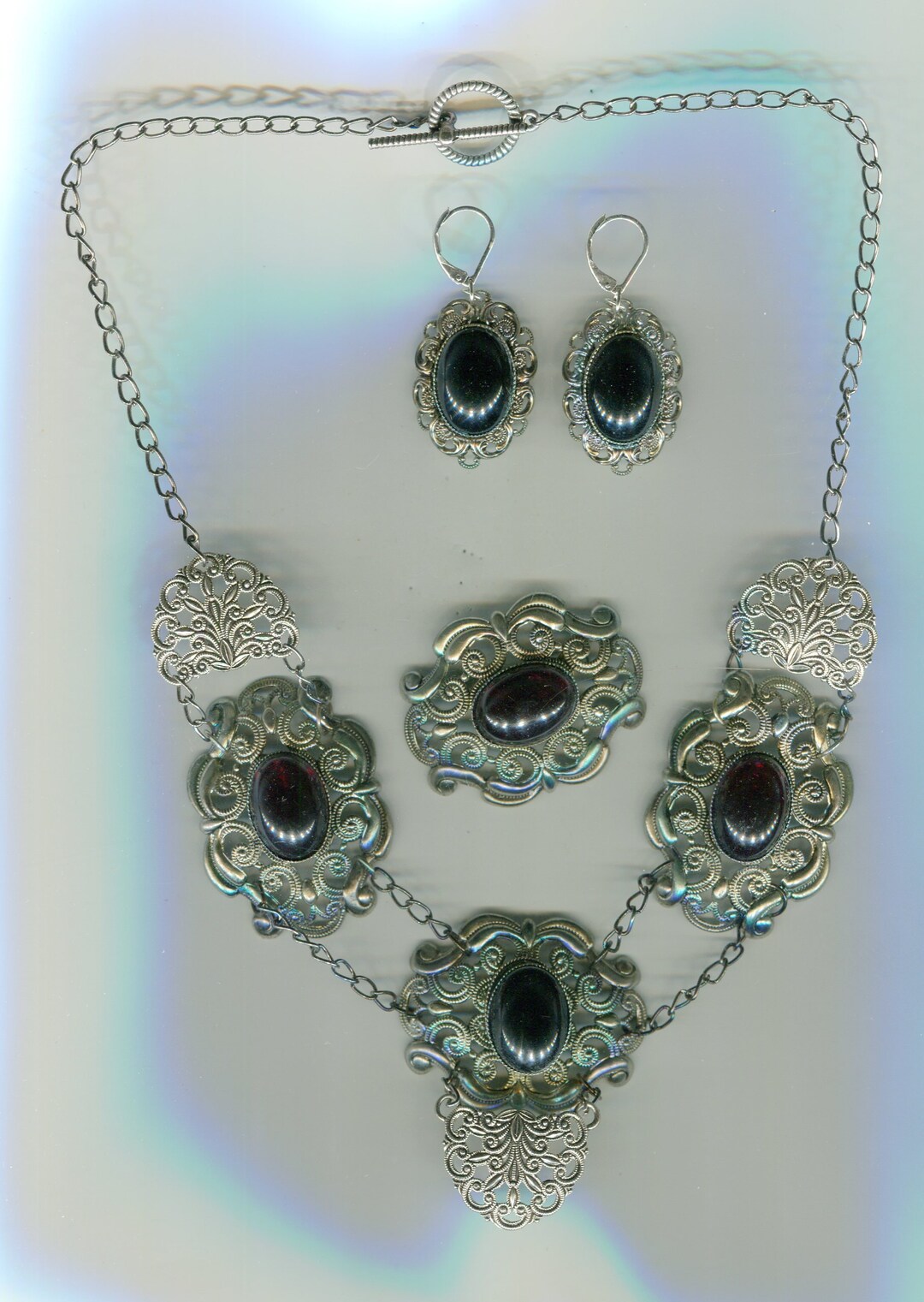 Medieval Renaissance Jewelry Set Silver Agate Optic Chain Earrings ...