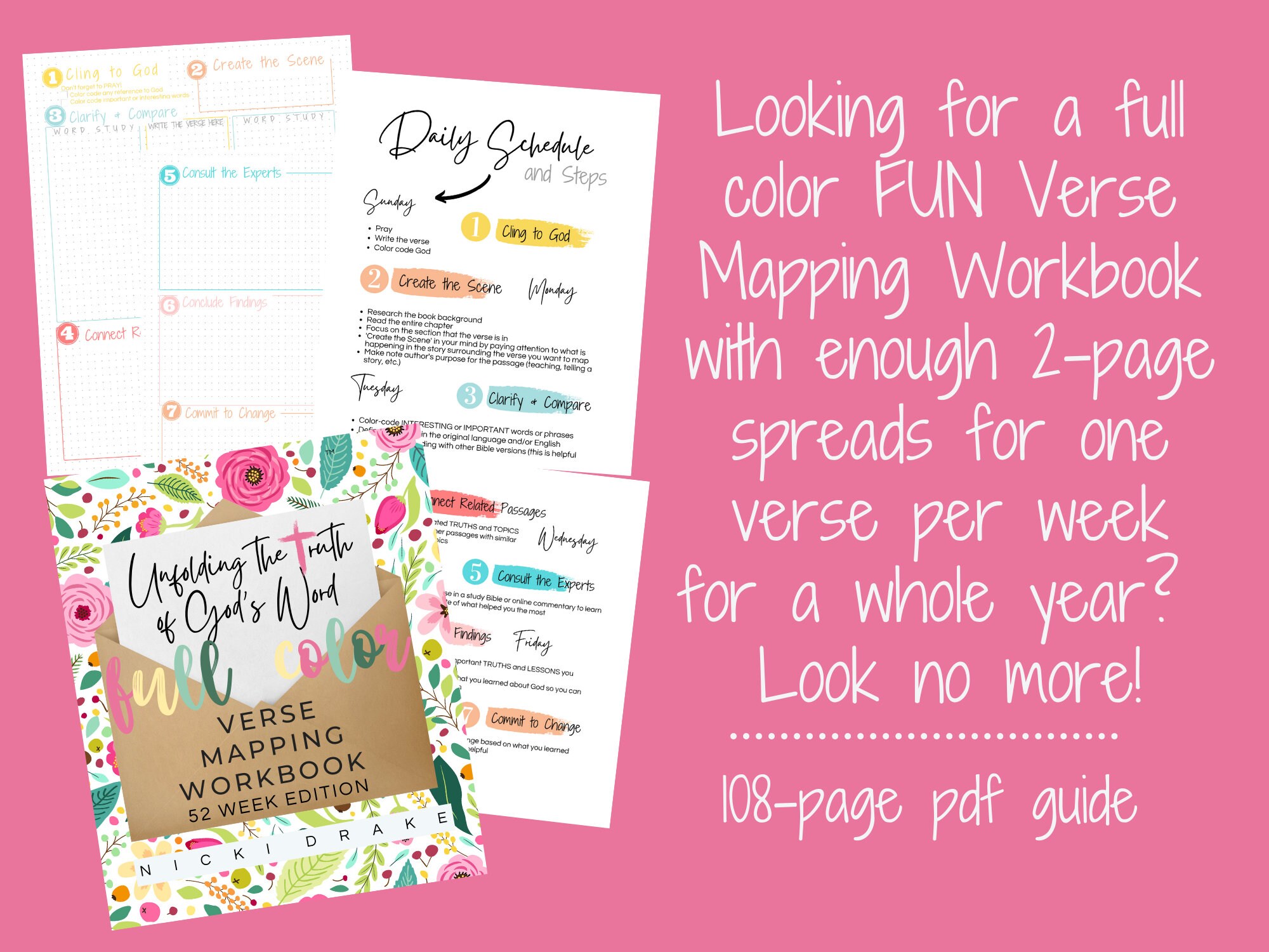 52 Week Verse Mapping Workbook- FULL COLOR- Floral Cover- (digital ...