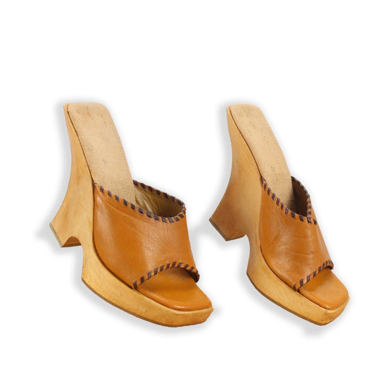 Vintage Wooden Platform Wedge Heels - 70s Vintage Shoes - Size 5 - Etsy