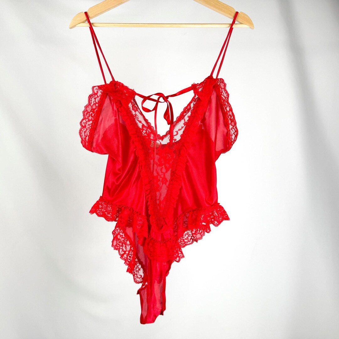 Vintage 80s Red Satin and Lace Teddy - Medium - Etsy