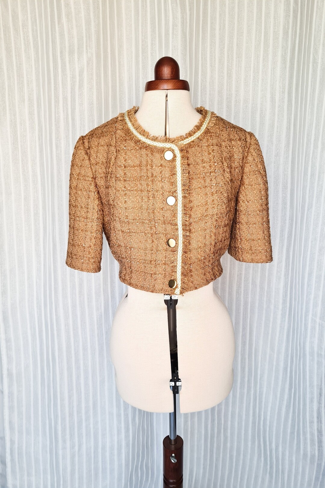Short Tweed Jacket, Elegant Waist-length Jacket, Short Sleeve Formal ...