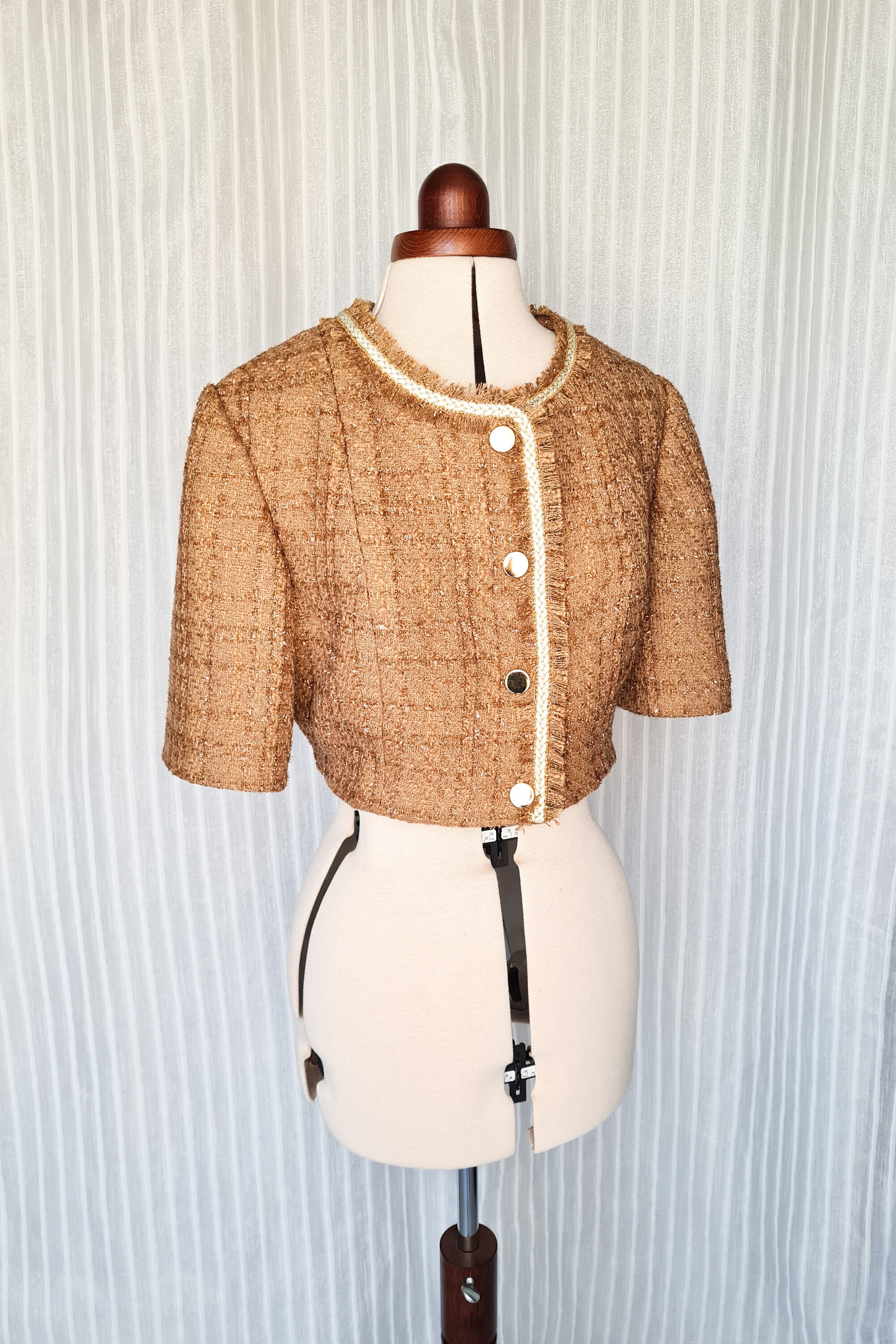 Short Tweed Jacket, Elegant Waist-length Jacket, Short Sleeve Formal ...