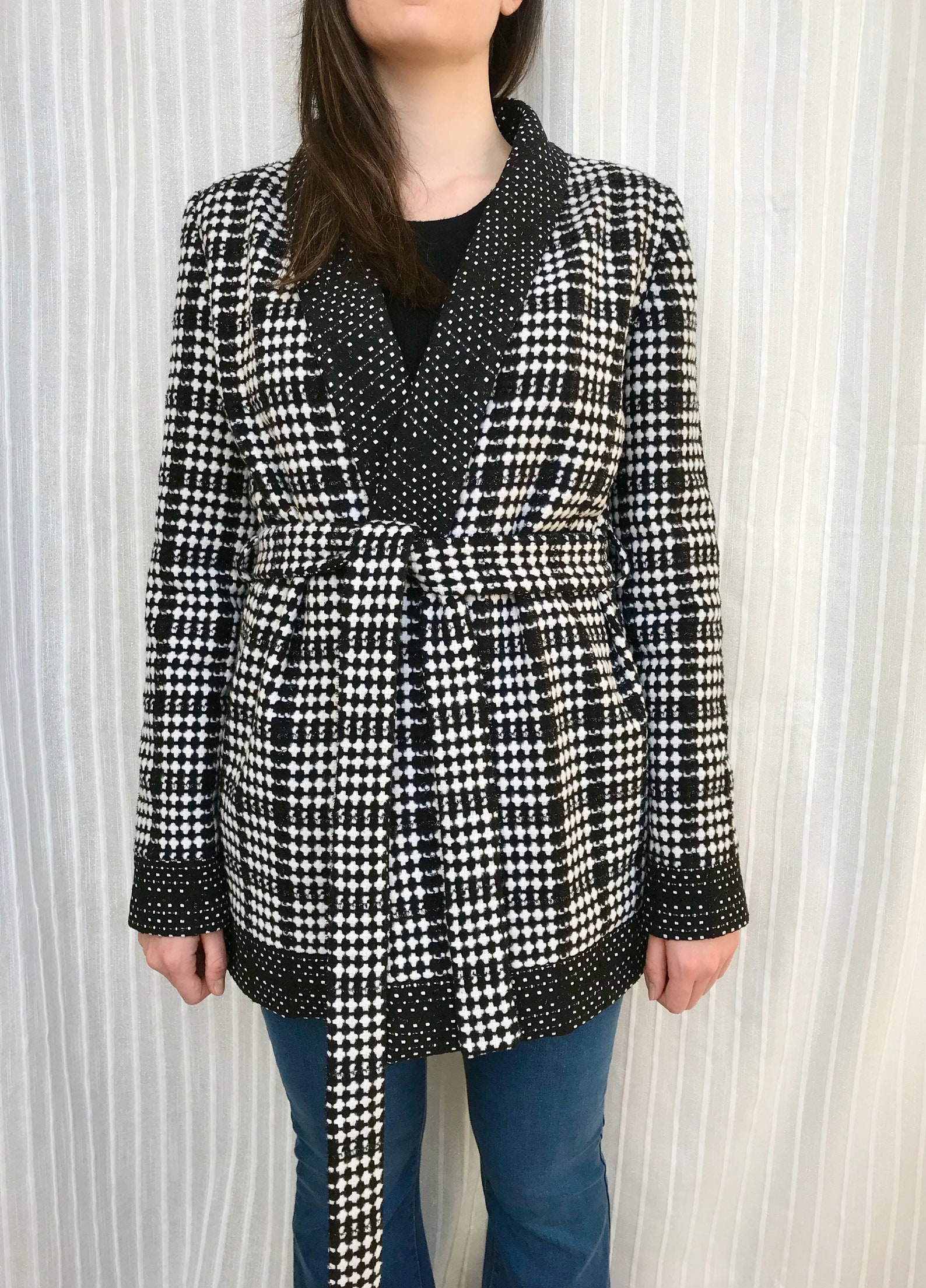 Checkered coat woman wrap coat black coat woman wrap plaid | Etsy