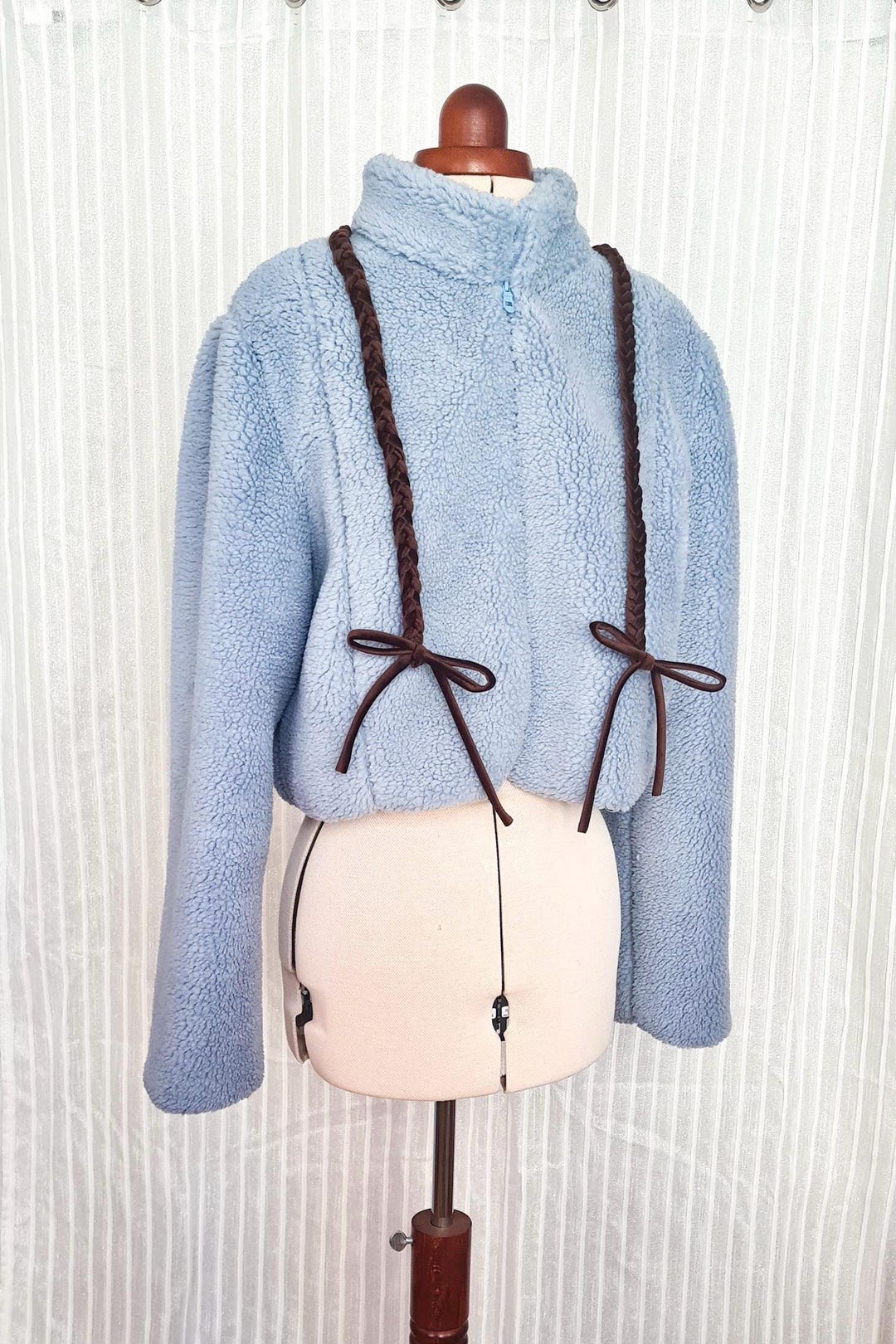 Artistic Light Blue Teddy Jacket With Moveable Velvet Brown Braids ...