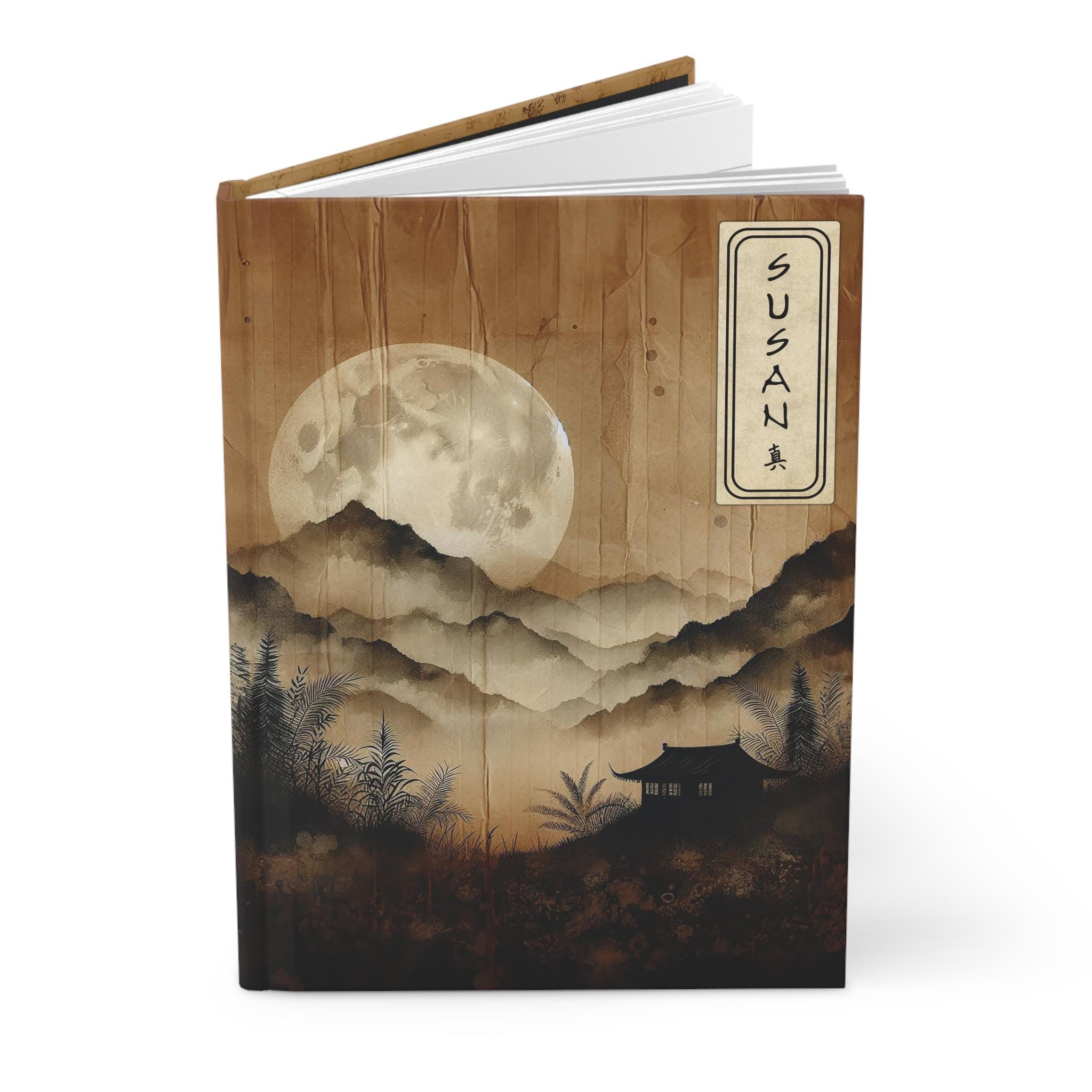 Personalized Japanese Style Aged Texture Notebook, Moonlit Mountains ...