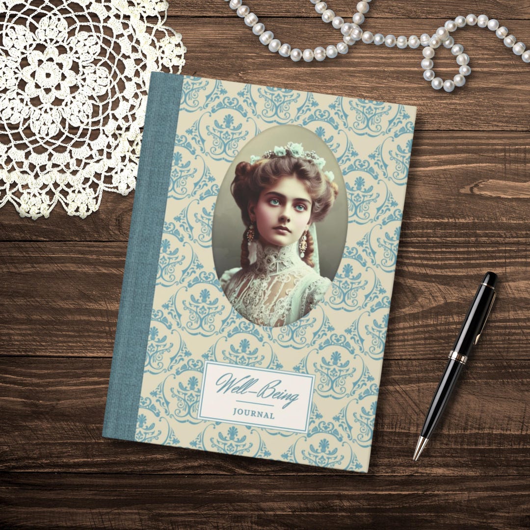 Blue Floral Well-being Journal, Victorian Vintage Style Self-care Diary ...