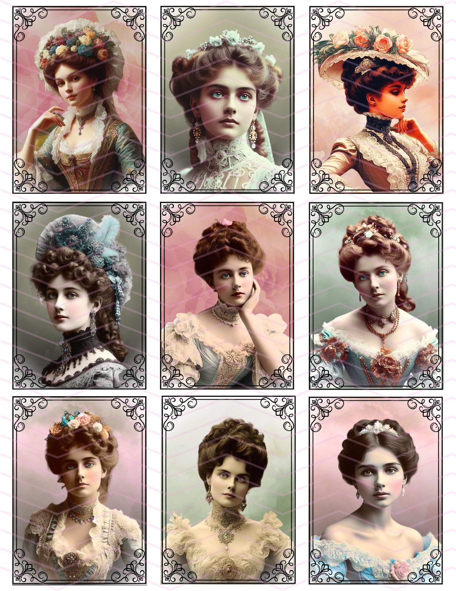 Victorian Ladies Colorized Vintage Photo Printable ATC Cards Digital ...