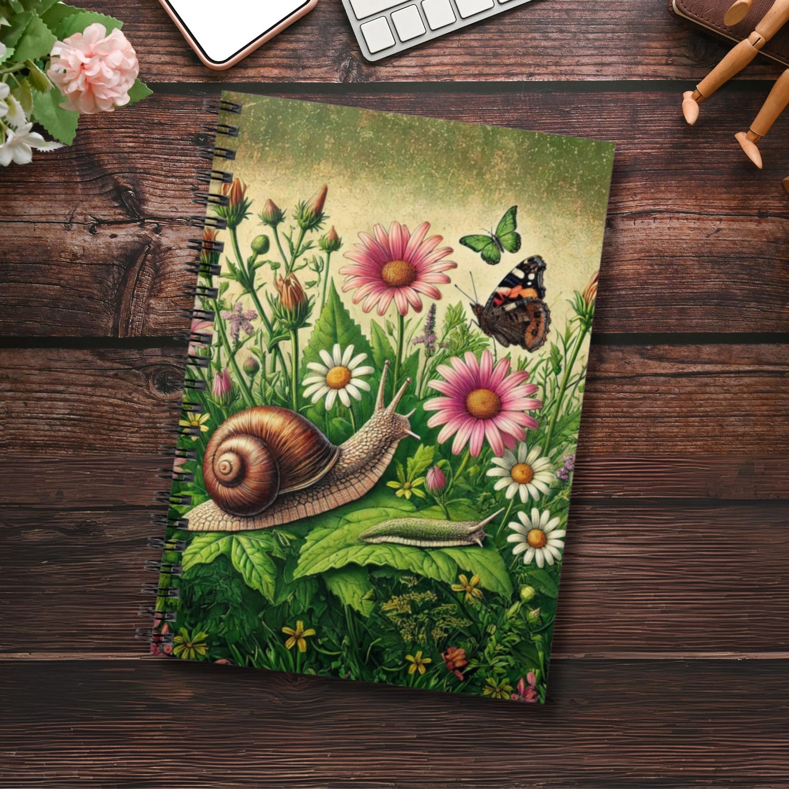 Vintage-inspired Wildflower Notebook - Snail, Butterfly & Garden Scene ...