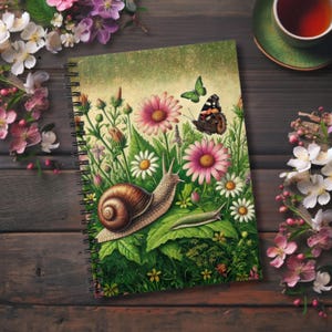 Vintage-inspired Wildflower Notebook - Snail, Butterfly & Garden Scene ...