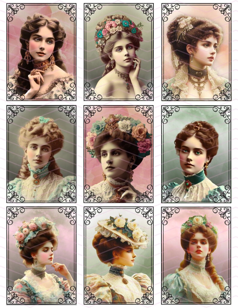 Victorian Ladies Colorized Vintage Photo Printable ATC Cards Digital ...