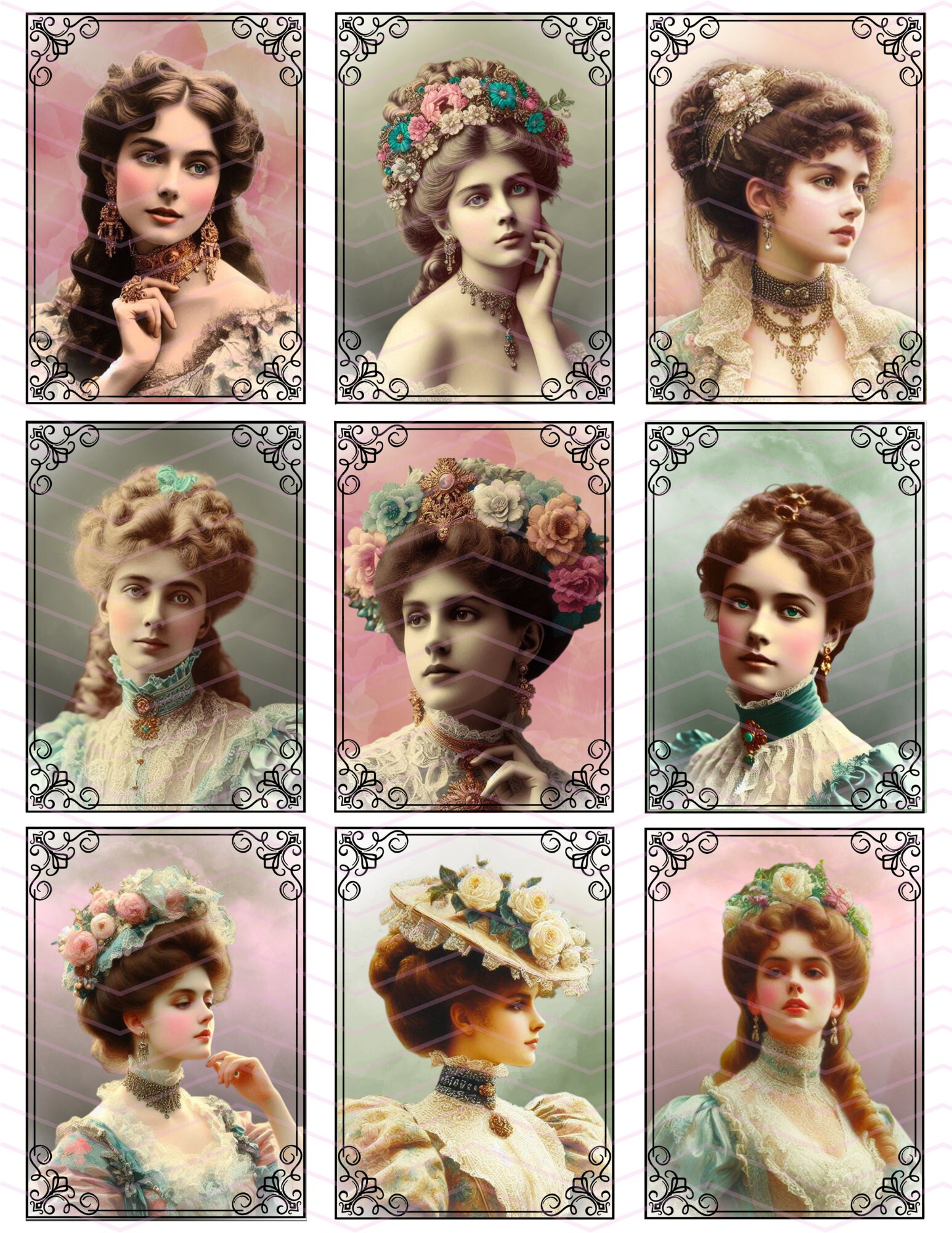 Victorian Ladies Colorized Vintage Photo Printable ATC Cards Digital ...