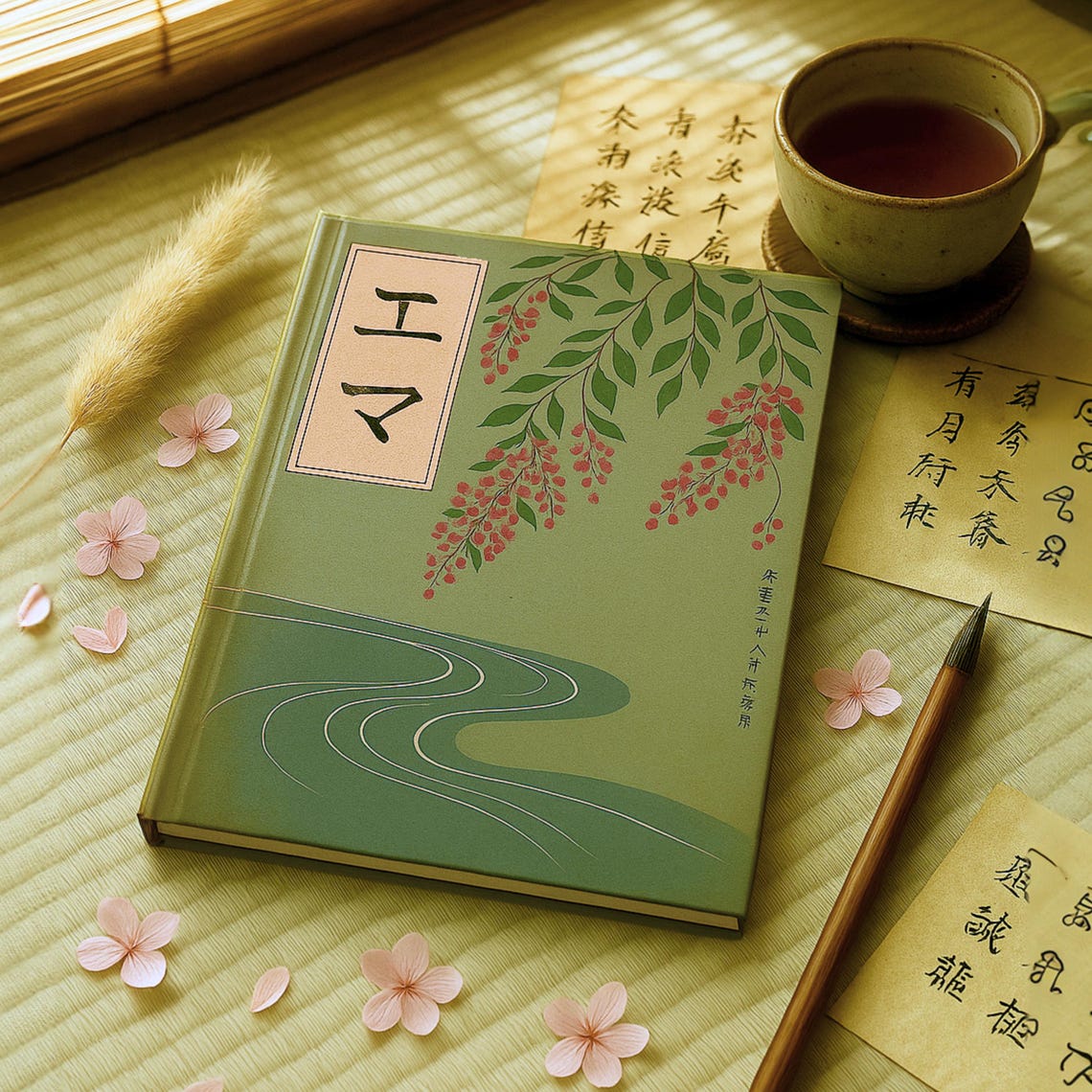 Personalized Name in Japanese Notebook, Vintage Style Green Cherry ...