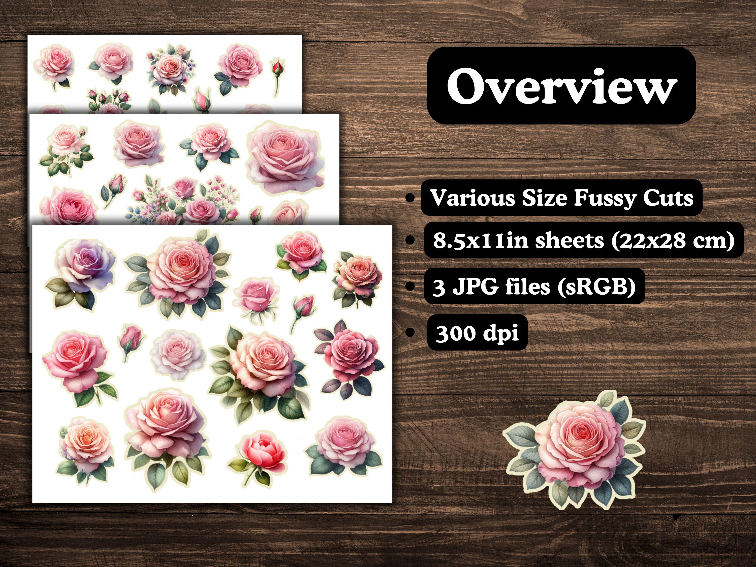 Printable Pink Roses Fussy Cuts, JPG Collage Sheets, Vintage Rose ...