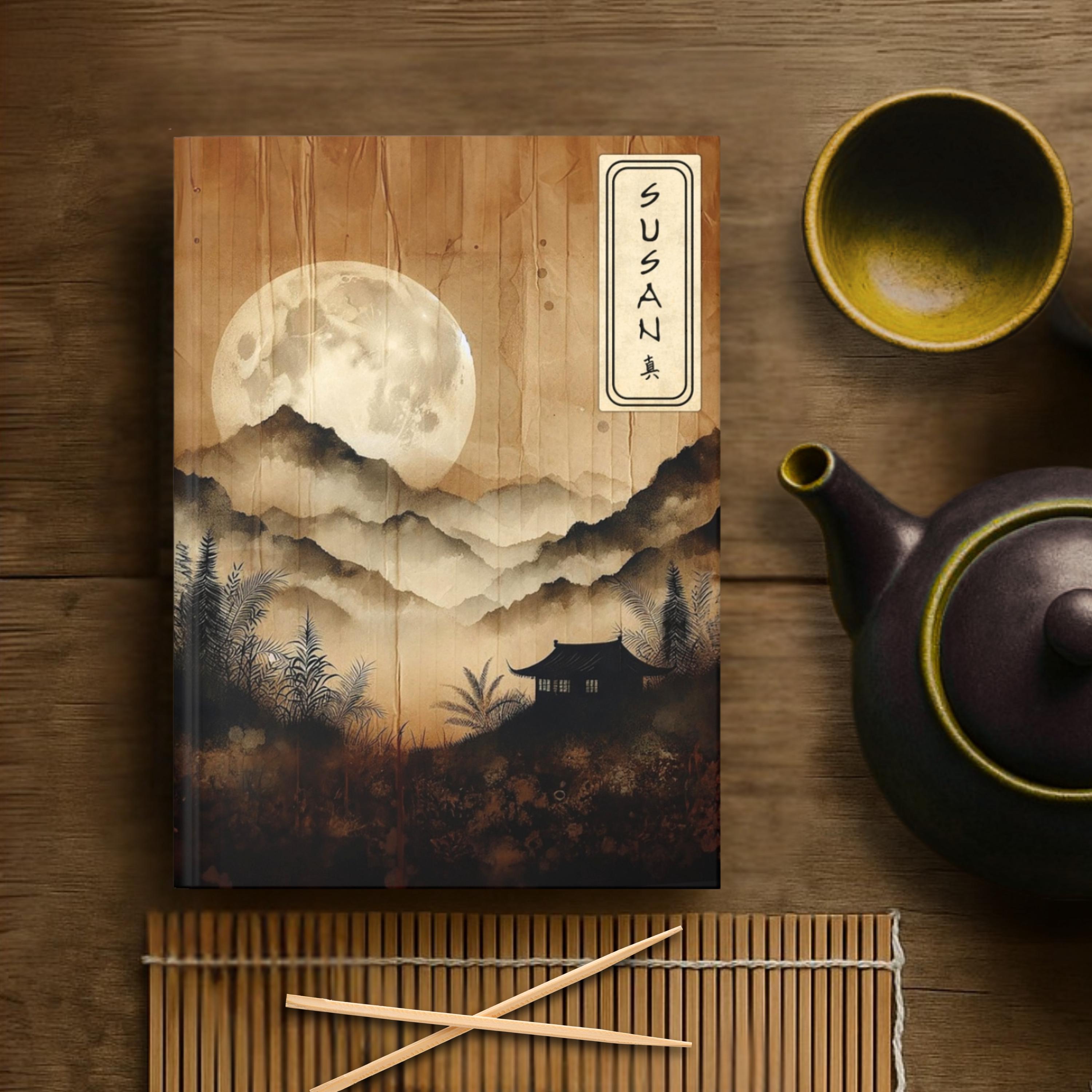 Personalized Japanese Style Aged Texture Notebook, Moonlit Mountains ...