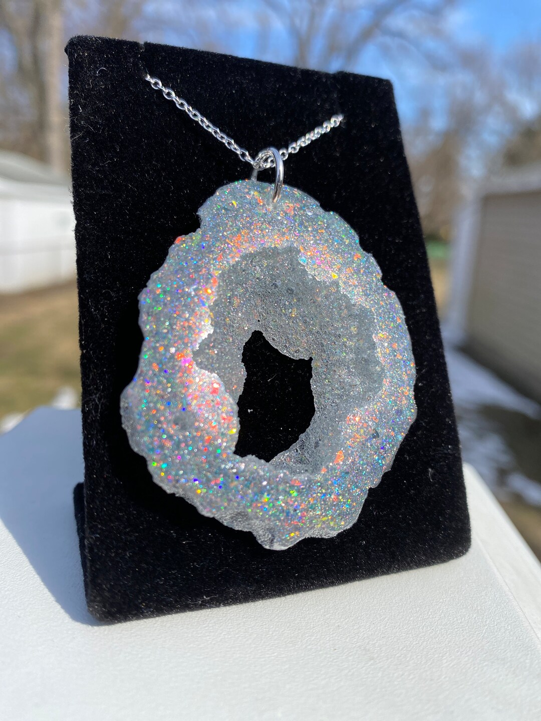 Opal Geode Pendant/agate Geo Druzy Statement Jewelry/iridescent Intense ...