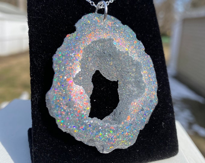 Tiny Geode Necklace in Sterling Silver, Tiny Geode Necklace, Sterling ...