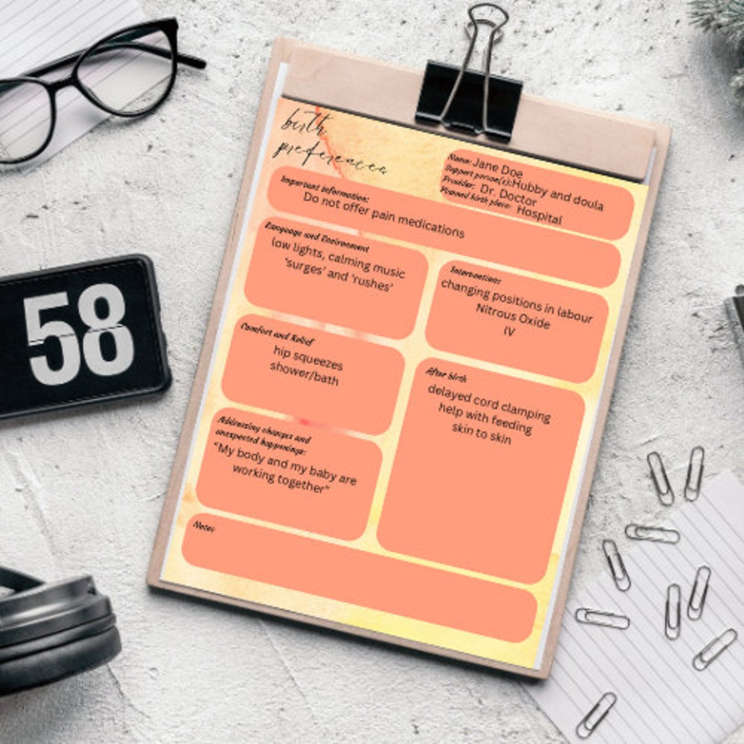 Printable Birth Preferences Template | Visual Birth Plan | Labour and ...