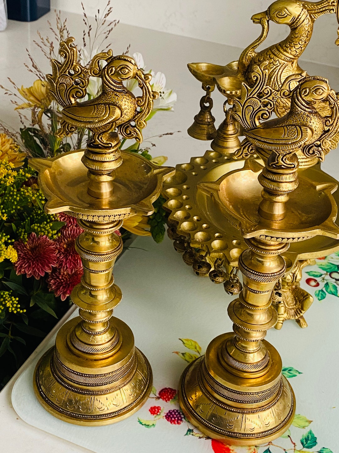 Traditional Brass Kuthu Vilakku lamp/12 Inch Brass Annapakshie Kutthu ...