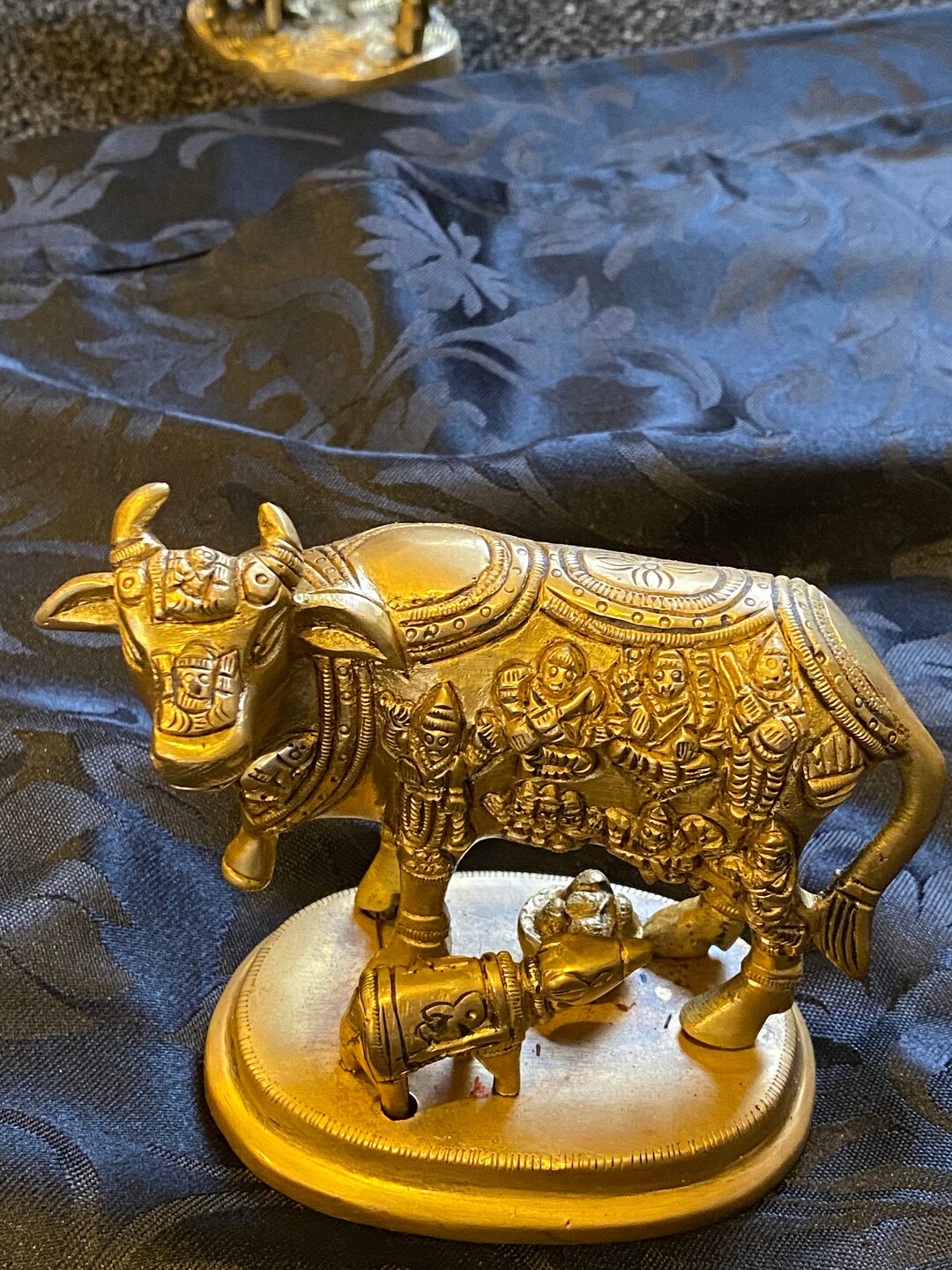 Indian Gomatha | Indian Brass Cow| Kamadenu Cow With Calf Statue ...